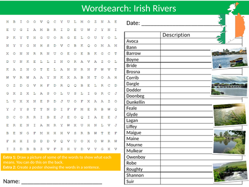 Irish Rivers Wordsearch Sheet Geography Starter Keywords Cover Ireland ...
