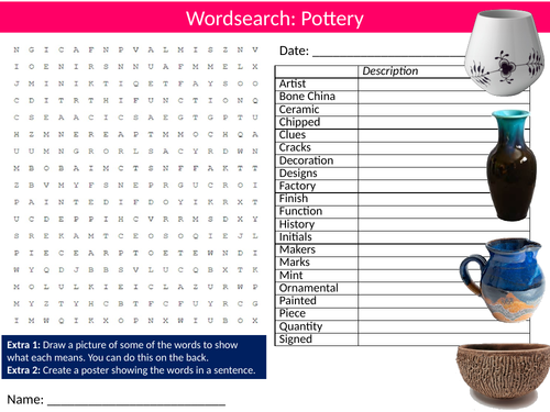 5 x Ceramics Wordsearch Pottery Art & Design Starter Settler Activity ...