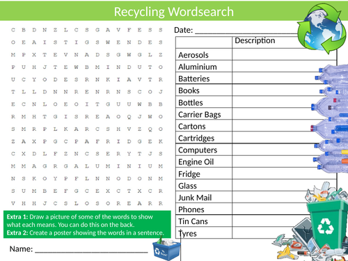 Recycling Wordsearch Sheet Starter Activity Keywords Cover Geography ...