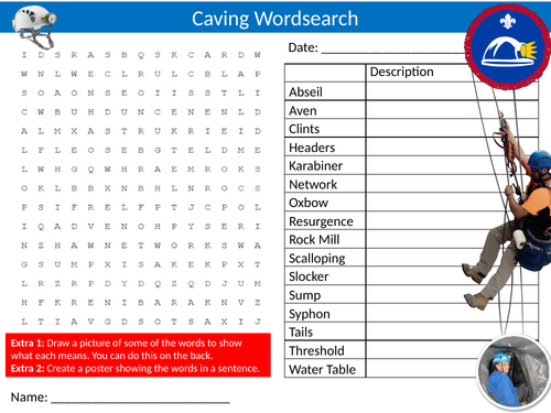2 x Caving Sport Wordsearch Sheet Starter Activity Keywords Cover ...