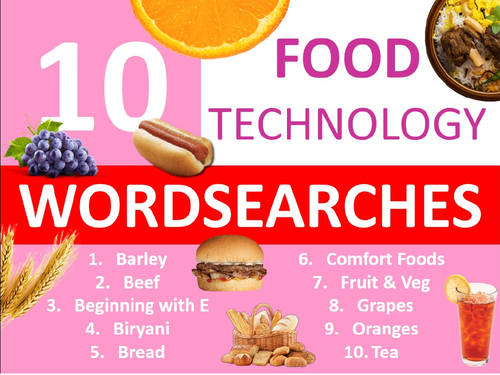 10 x Food Technology Wordsearches #14 Keyword Starters Settlers ...