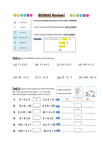 BIDMAS Explanation, Examples, Worksheet and Answers | Teaching Resources