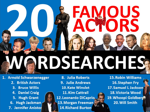 20 x Famous Actors Wordsearch Sheet Starter Activity Keywords Cover ...