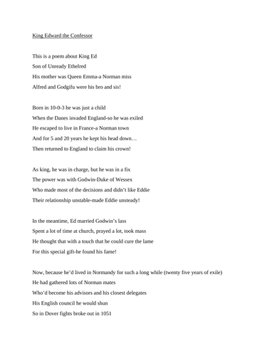Edward the Confessor poem | Teaching Resources
