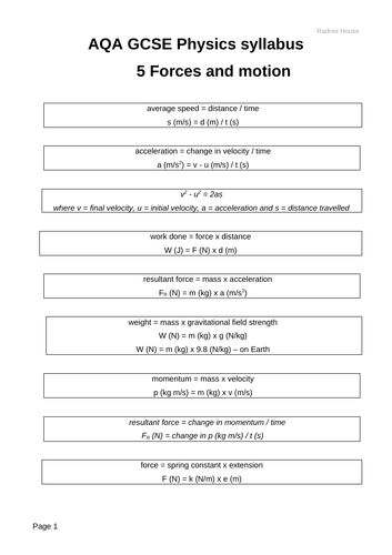 GCSE Physics - Revision notes - Chapter 5 Forces and motion | Teaching ...
