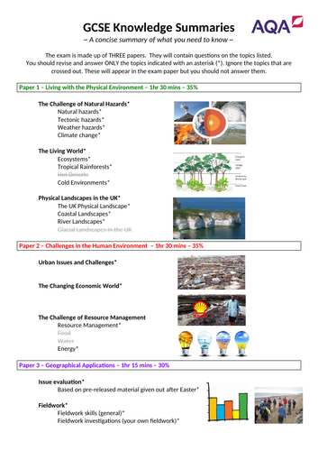 AQA GCSE Geography Knowledge Organiser / Revision Summary - exam year ... AQA GCSE Geography Knowledge Organiser / Revision Summary - exam year ...