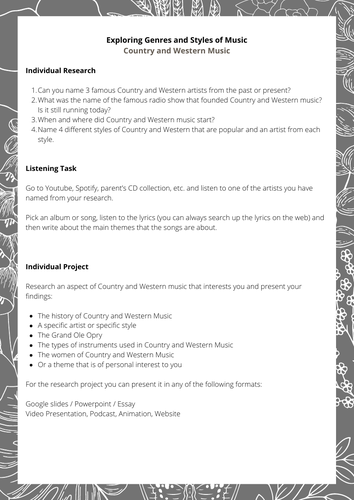 Listening and project work for Music - Country and Western Music ...