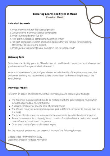 Listening and project work for Music - Classical Period | Teaching ...
