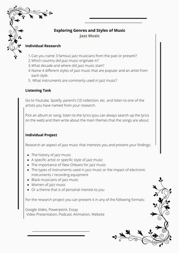 Listening and project work for Music - Jazz Music | Teaching Resources