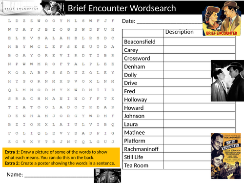 Brief Encounter Movie Wordsearch Media Studies Starter Settler Activity ...
