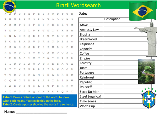 Brazil Wordsearch Country Geography Starter Activity Homework Cover ...
