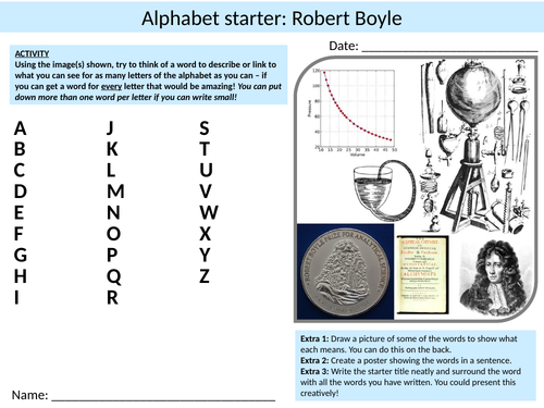 Robert Boyle Alphabet Analyser Sheet Starter Activity Keywords Cover ...