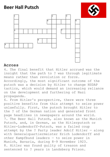 The Beer Hall Putsch Crossword | Teaching Resources