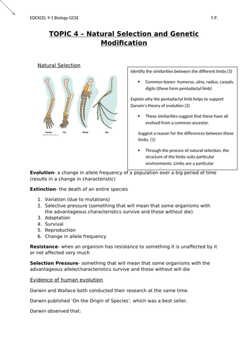 EDEXCEL BIOLOGY 9-1 GCSE (Separate) Topic 4 Natural Selection and ...