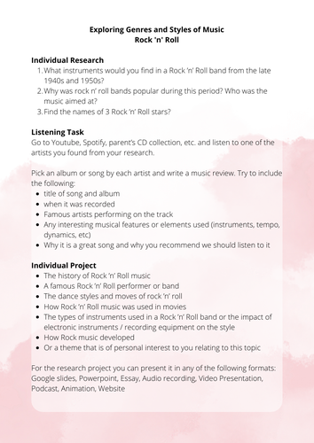musical genres topic - Rock 'n' Roll | Teaching Resources