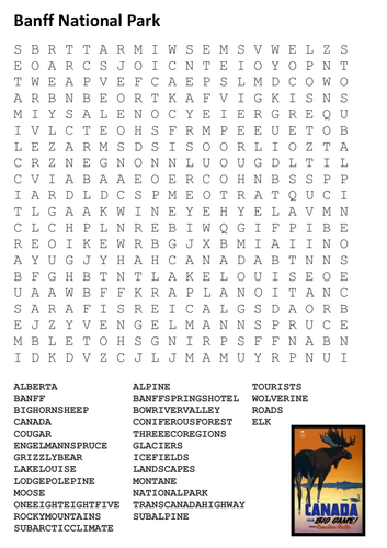 Banff National Park Word Search | Teaching Resources