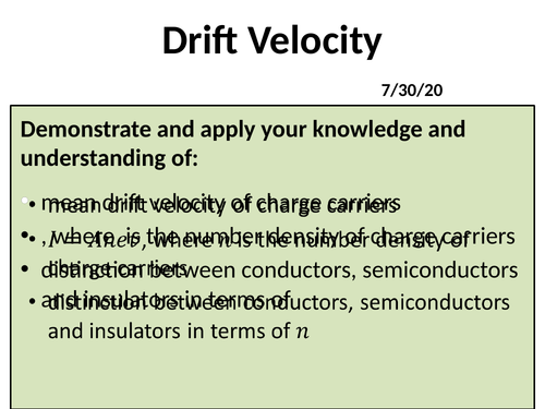 Drift Velocity Teaching Resources