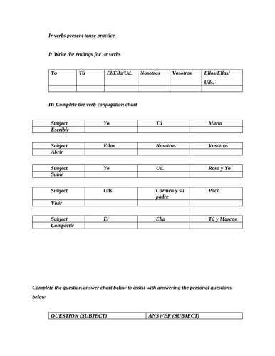 Ir verbs practice present tense | Teaching Resources