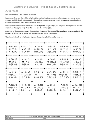 Capture the Squares - Midpoints | Teaching Resources Capture the Squares - Midpoints | Teaching Resources
