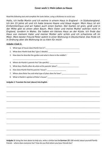 German cover work - beginner level | Teaching Resources