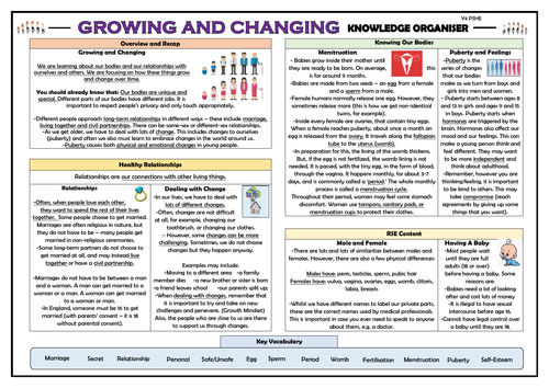 PSHE: Growing and Changing - Year 4 Knowledge Organiser! | Teaching ...