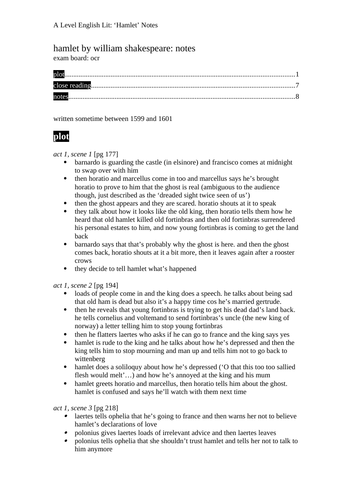 Hamlet by William Shakespeare: Notes | Teaching Resources