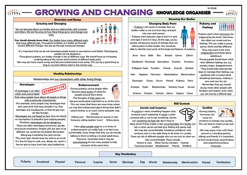 PSHE: Growing and Changing - Year 5 Knowledge Organiser! | Teaching ...