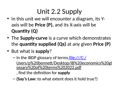 Unit 2.2 Supply (IBDP Economics 2022) | Teaching Resources