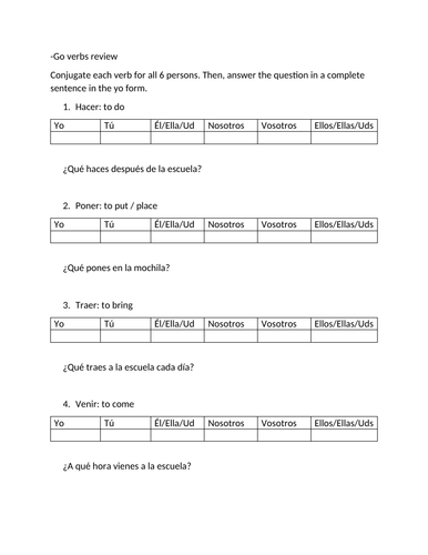 Go verbs quick review | Teaching Resources