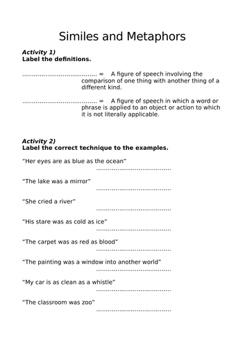 Similes and metaphors | Teaching Resources
