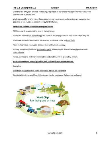 IGCSE Year 7 Biology - Energy Resources | Teaching Resources