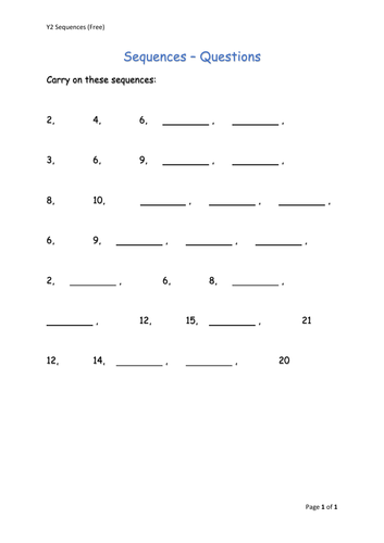 Y2 Maths - Sequences (Free) | Teaching Resources