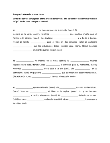 Go verbs paragraph | Teaching Resources