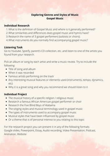 Listening projects for secondary Music Classes - Gospel Music ...