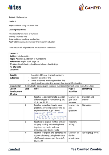 Addition using a number line (Zambian curriculum) | Teaching Resources