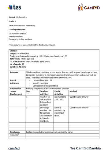 Numbers and sequencing (Zambian curriculum) | Teaching Resources