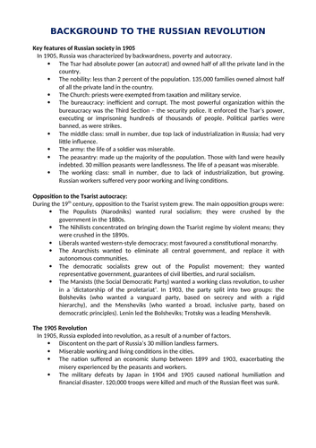 A Level Background to Russian Revolution | Teaching Resources