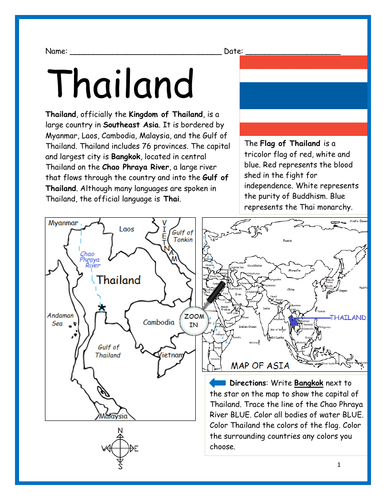 THAILAND - Introductory Geography Worksheet | Teaching Resources