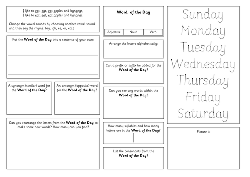 Word Of The Day Worksheets