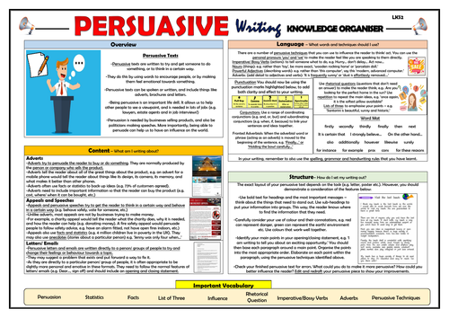 Persuasive Writing - Lower KS2 Knowledge Organiser! | Teaching Resources