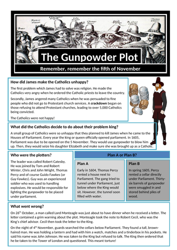 The Gunpowder Plot Worksheet with tasks - ideal for KS3 | Teaching ...