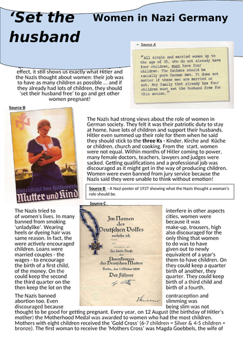 Women in Nazi Germany Resource WW2 - World War Two Worksheet | Teaching ...