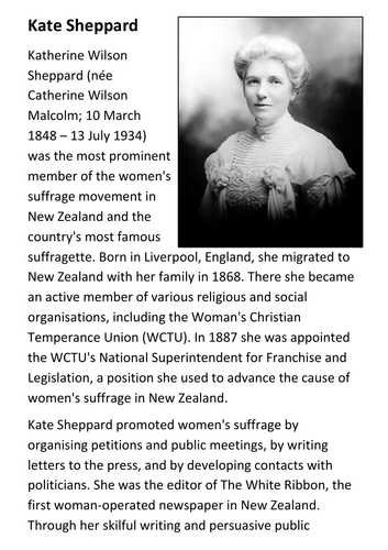 Kate Sheppard Handout | Teaching Resources