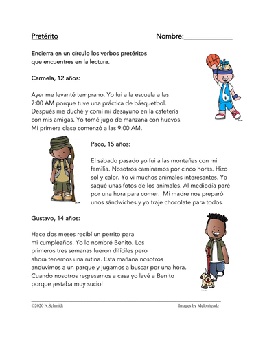 Spanish Preterite Tense Reading Worksheet 20 Fill In The Blanks Pretérito Teaching Resources