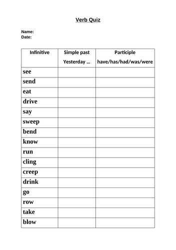 Verb Quiz | Teaching Resources