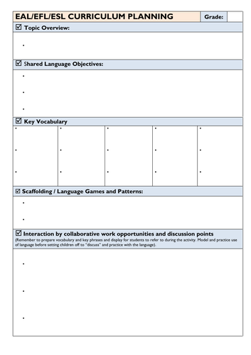 ESL/EAL/EFL Topic/Thematic Curriculum Planning Template | Teaching ...