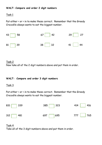 Compare and order 2 and 3 digit numbers | Teaching Resources
