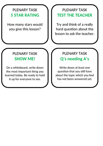 PLENARY TASK IDEAS | Teaching Resources