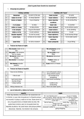 Spanish holidays / las vacaciones activities & opinions | Teaching ...