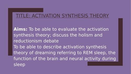 Psychology GCSE OCR- Sleep and Dreaming Activation Synthesis Theory ...